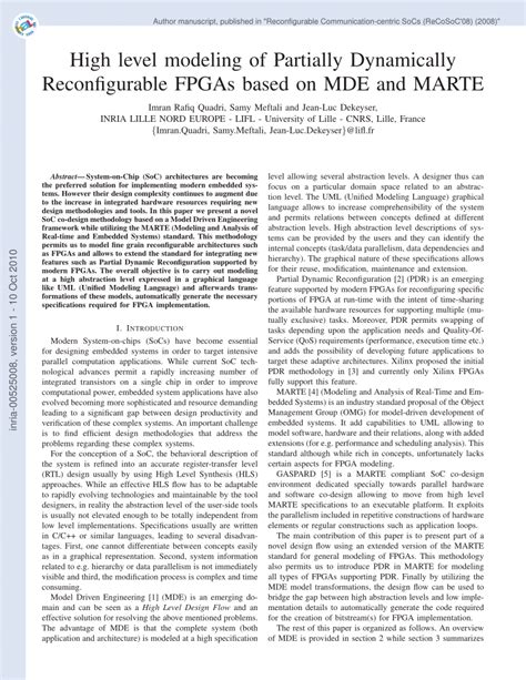 pdf high level modeling of partially dynamically reconfigurable fpgas based on mde and marte