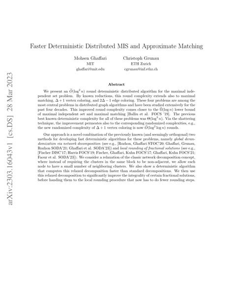 pdf faster deterministic distributed mis and approximate matching