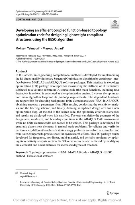 developing an efficient coupled function based topology optimization code for designing