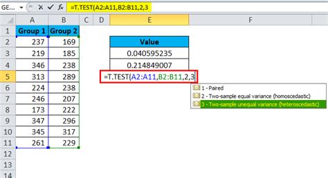T TEST In Excel Formula Examples How To Use T TEST Function