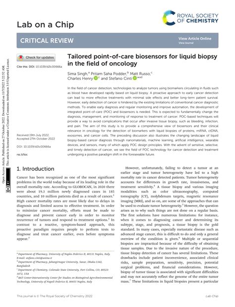 PDF Tailored Point Of Care Biosensors For Liquid Biopsy In The Field
