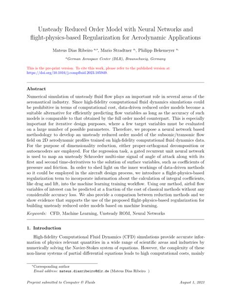 pdf unsteady reduced order model with neural networks and flight physics based regularization