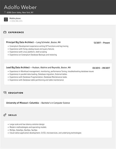 Big Data Architect Resume Samples Velvet Jobs