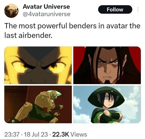 The Most Powerful Benders In Avatar Legend Of Aang The Last Airbender Atla And Lok Nel