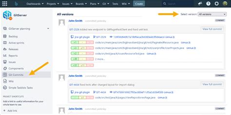 jira project page git integration for jira self managed