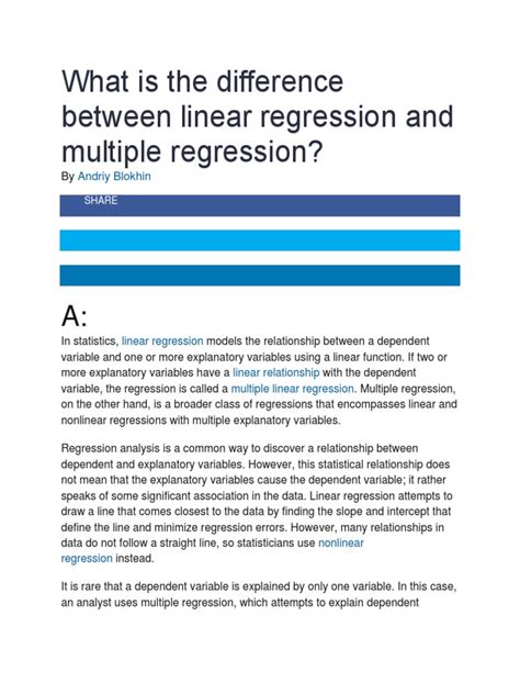 what is the difference between linear regression and multiple regression pdf regression