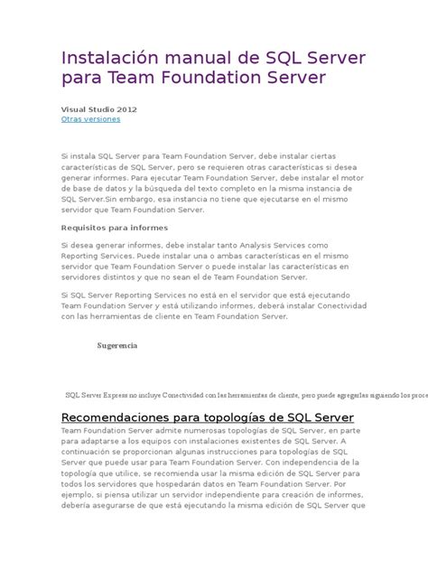 instalación manual de sql server para team foundation server descargar gratis pdf servidor