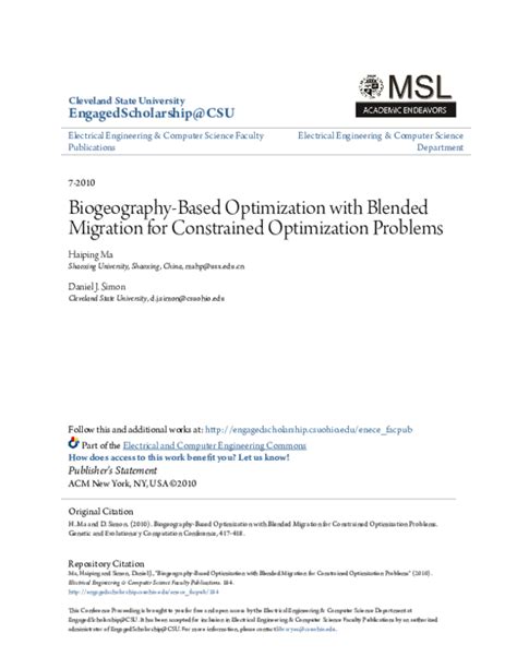 pdf biogeography based optimization with blended migration for constrained optimization