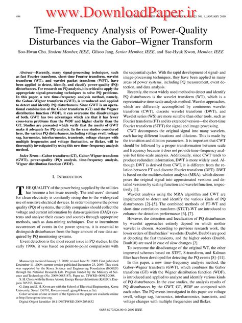 pdf time frequency analysis of power quality disturbances via the gabor wigner transform