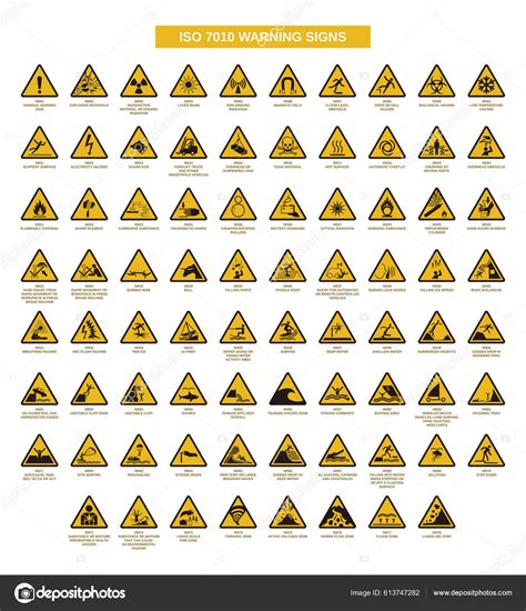 Conjunto Señales Advertencia Iso 7010 Sobre Fondo Blanco Stock Vector