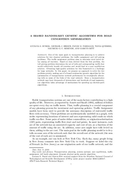 pdf a biased random key genetic algorithm for road congestion minimization luciana buriol