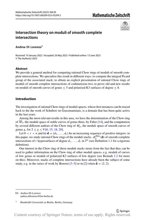 pdf intersection theory on moduli of smooth complete intersections
