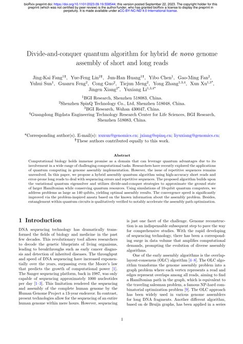 pdf divide and conquer quantum algorithm for hybrid de novo genome assembly of short and long