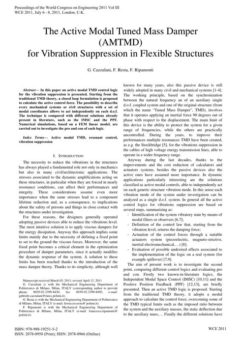 pdf the active modal tuned mass damper amtmd for vibration suppression in flexible structures