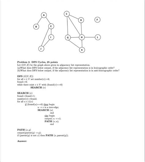 solved let g v e be the graph above given in adgacency list