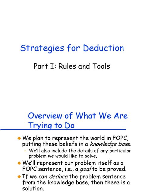 strategies for deduction part i rules and tools pdf first order logic inference