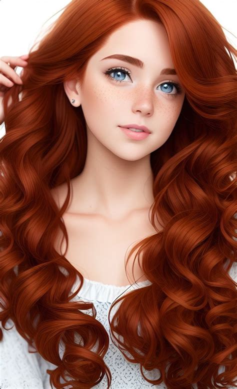 Girl With The Blue Eyes Long And Curly Auburn Hair And A Pale Freckled Create By Artificial