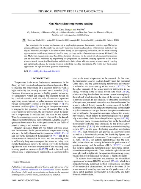 pdf non markovian temperature sensing