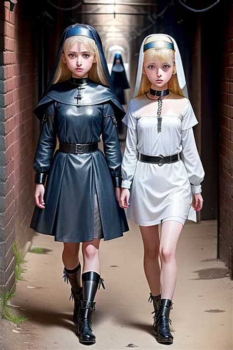 Dopamine Girl Dungeon Slave Market Nun Walking Juvenile Girls In Bondage Presented For Sale