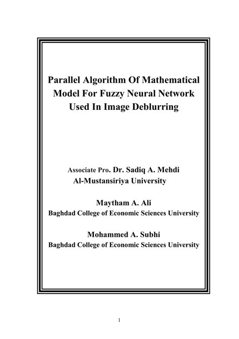 pdf parallel algorithm of mathematical model for fuzzy neural network used in image deblurring