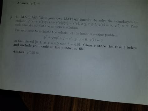 solved answer y 1 5 matlab write your own matlab