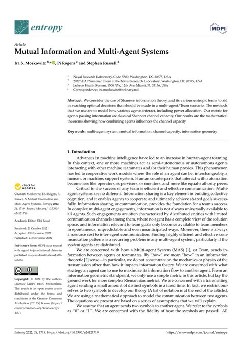 pdf mutual information and multi agent systems