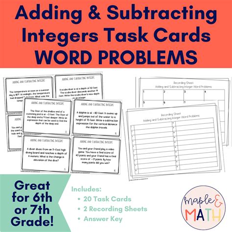 adding and subtracting integers word problems task cards 6th and 7th grade classful