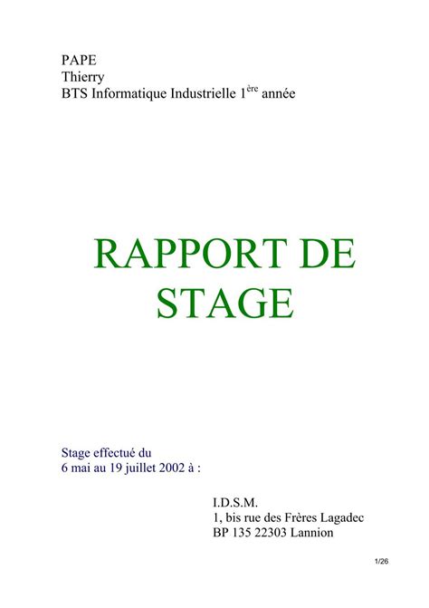 Exemple Rapport De Stage Technicien Electrotechnique