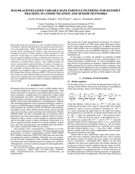 pdf rao blackwellized variable rate particle filtering for handset tracking in communication