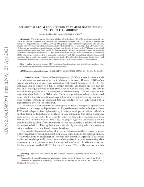 pdf consensus admm for inverse problems governed by multiple pde models