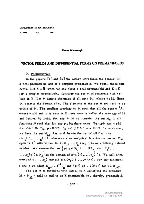 pdf vector fields and differential forms on premanifolds