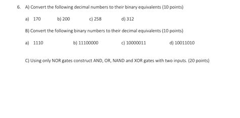 solved 6 a convert the following decimal numbers to their
