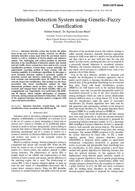 pdf intrusion detection system using genetic fuzzy classification prabhat prakash
