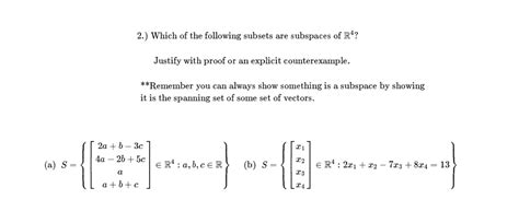 solved 2 which of the following subsets are subspaces of