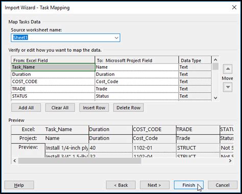 import microsoft excel xls and xlsx data file into microsoft project