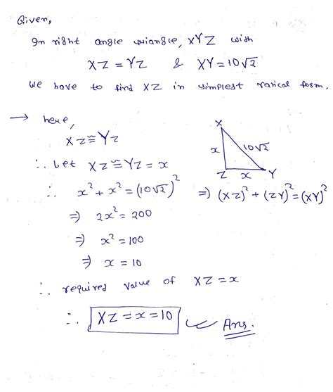 [solved] right triangle xyz with xz ≅ yz and xy 10 √2 find xz in the course hero