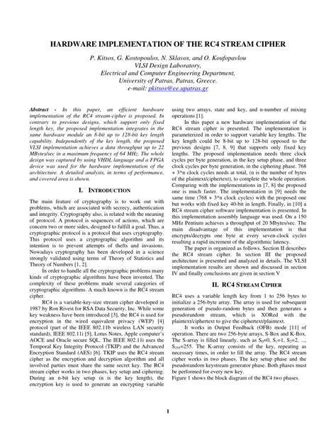 pdf hardware implementation of the rc4 stream cipher