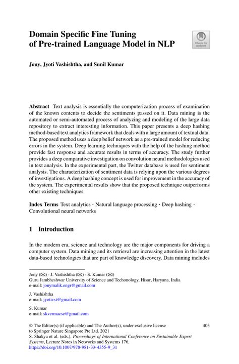 [pdf] domain specific fine tuning of pre trained language model in nlp