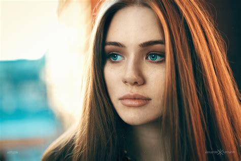 Wallpaper Face Women Redhead Model Long Hair Blue Eyes Black Hair Fashion Juicy Lips