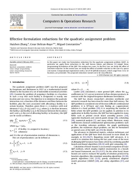 pdf effective formulation reductions for the quadratic assignment problem cesar beltran royo