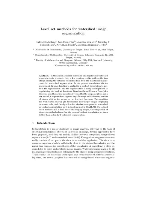 pdf level set methods for watershed image segmentation arvid lundervold