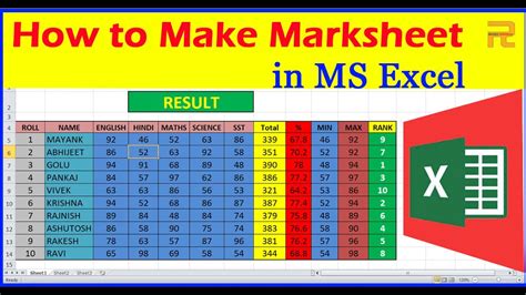 How To Make Marksheet In MS Excel In Hindi MS Excel Me Marksheet