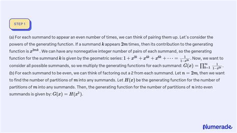 solved find the generating function for the number of partitions of the nonnegative integer n