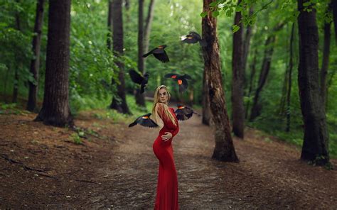 Hd Wallpaper Women Women Outdoors Blonde Depth Of Field Red Dress Long Hair Wallpaper Flare