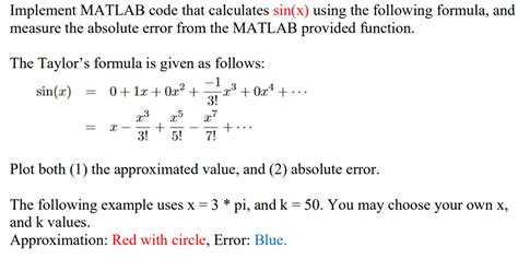 solved implement matlab code that calculates sin x using