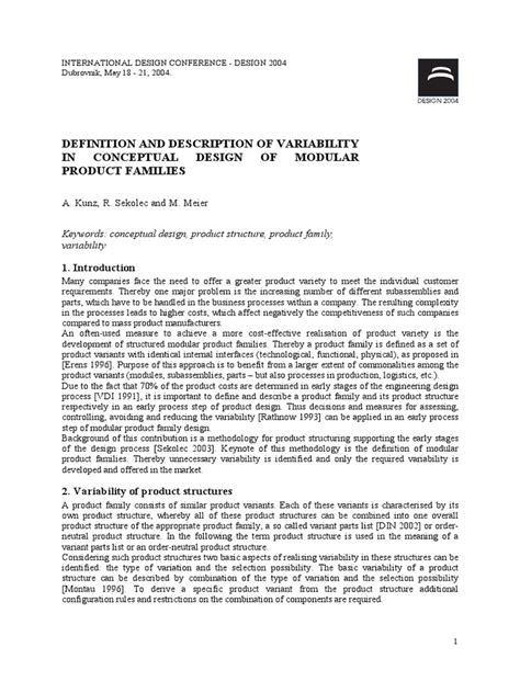 definition and description of variability in conceptual design of modular product families pdf