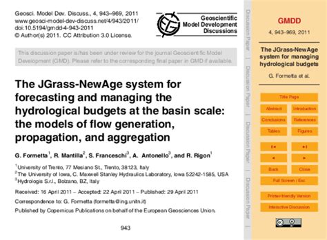 pdf the jgrass newage system for forecasting and managing the hydrological budgets at the