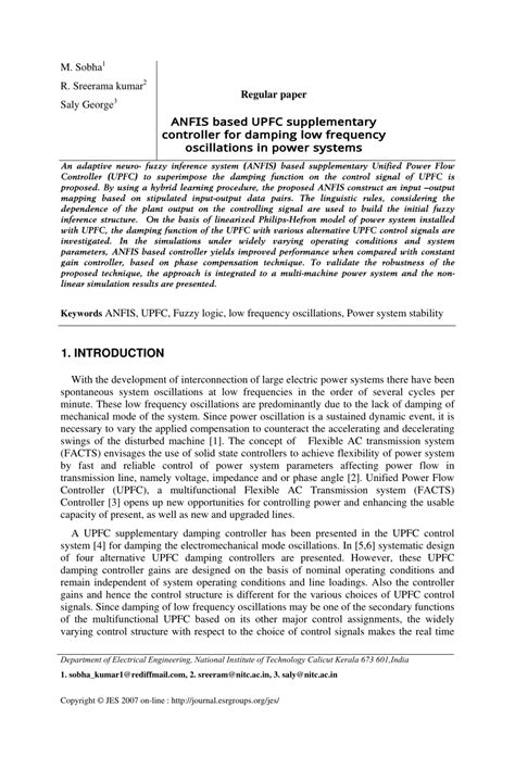 pdf anfis based upfc supplementary controller for damping low frequency oscillations in power