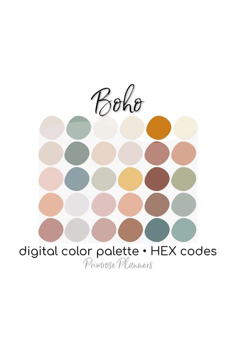 Boho Digital Color Palette Color Chart Goodnotes Tool Etsy Hex Color Palette Blog Color