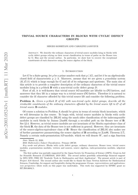 pdf trivial source characters in blocks with cyclic defect groups
